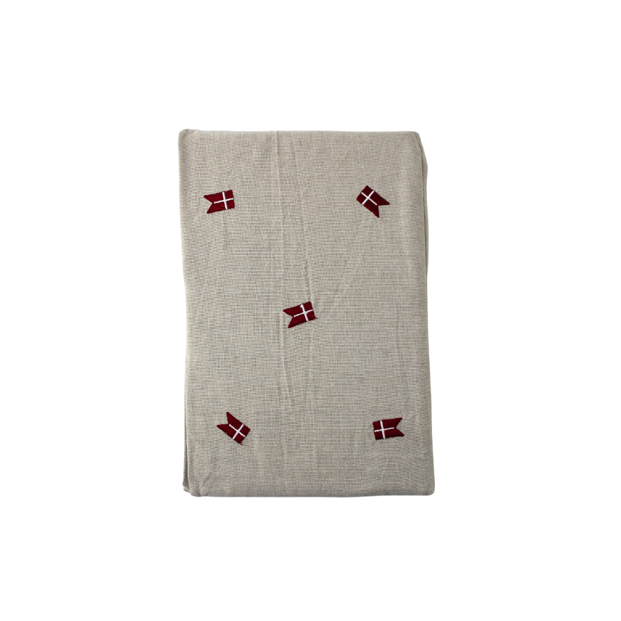 Dug m. Broderet Dansk Flag. (140x320cm) Hør | Shop hos Basic & More